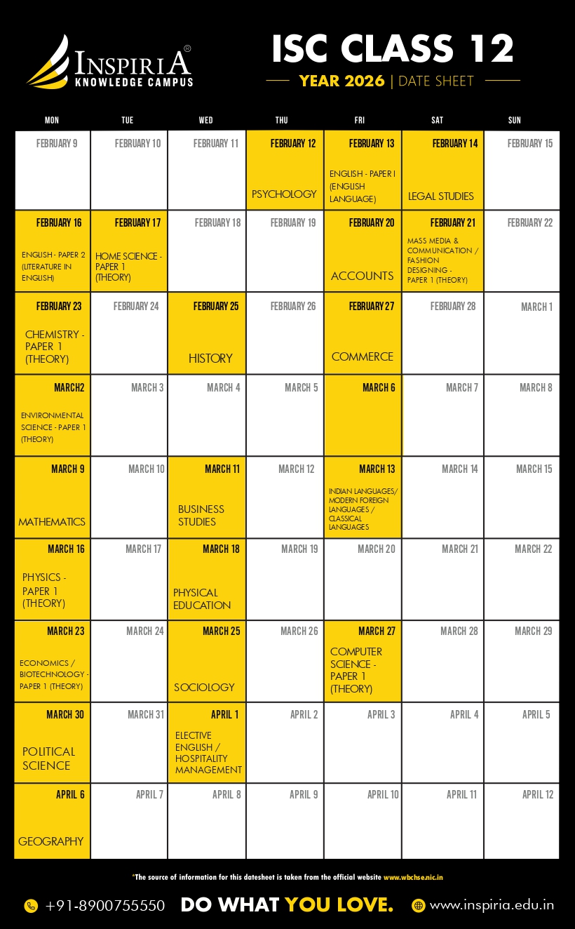 ISC Date Sheet 2026 & Class 12 Time Table 2025 – Latest Update