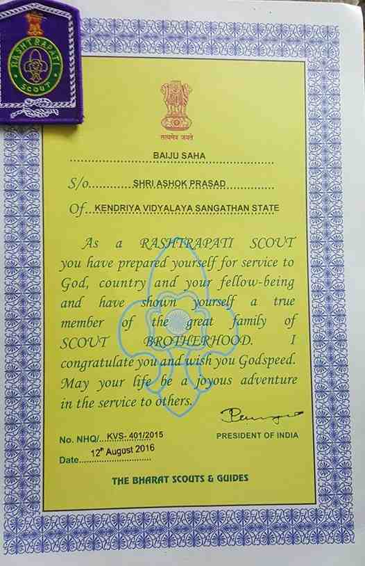 Baiju Saha - Winner of the Rashtrapati Award for Scouting